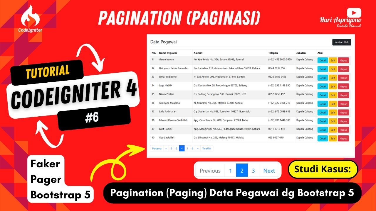Tutorial Codeigniter 4 Membuat Pagination Data Pegawai Dg Bootstrap 5