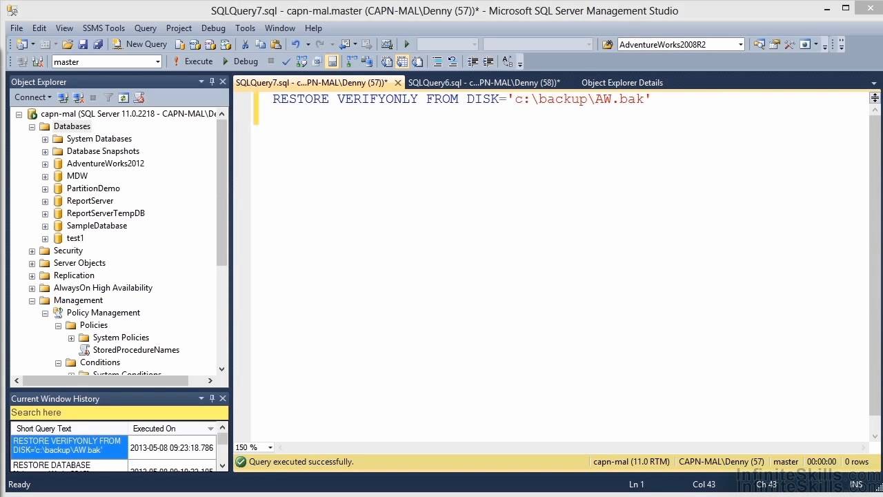 Microsoft Sql Server 70 462 Tutorial Testing Backups Youtube
