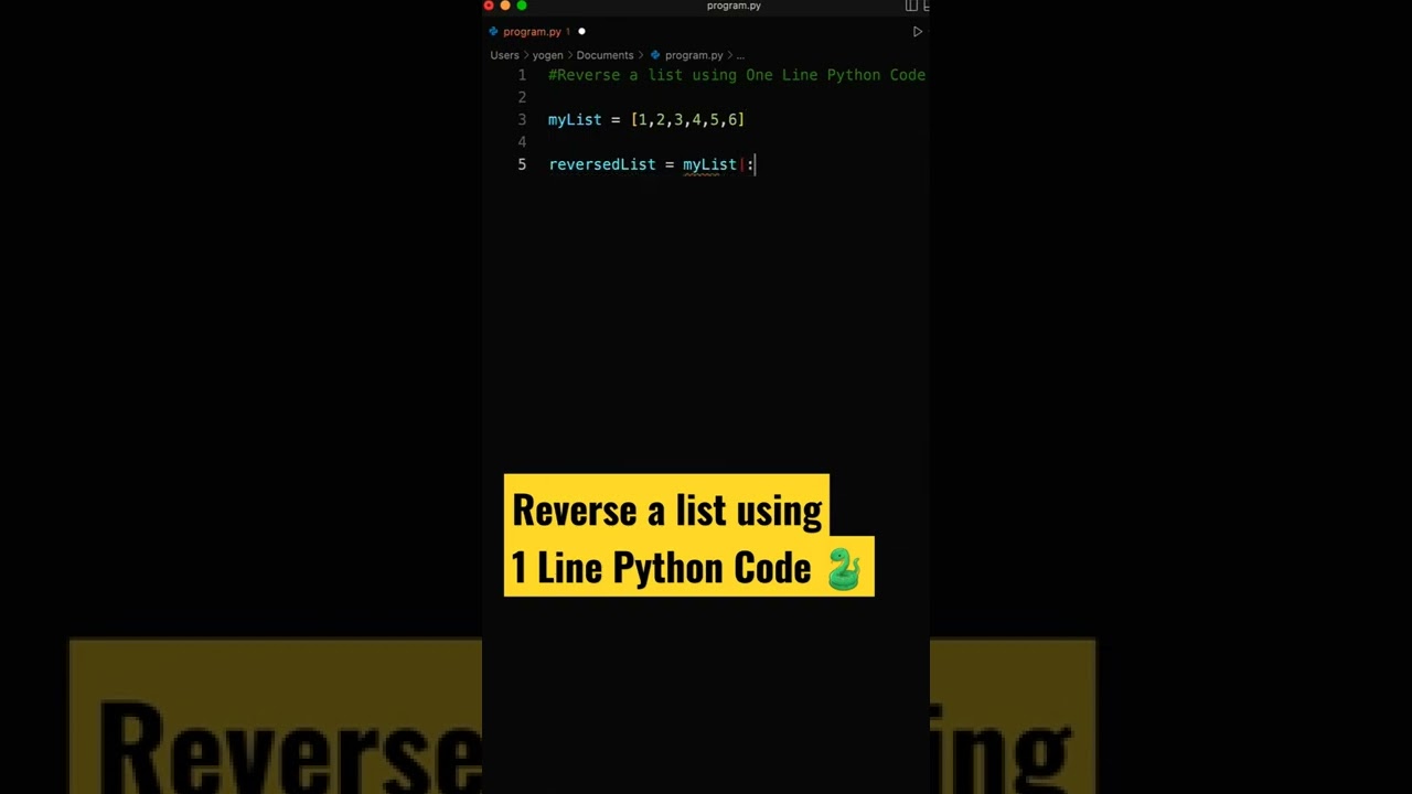 Reverse A List Using One Line Python Code Shorts Coding Programming