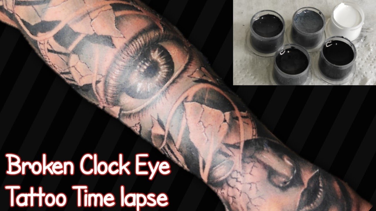 Tattoo Time Lapse Broken Clock And Eye Tattoo On Hand Black And