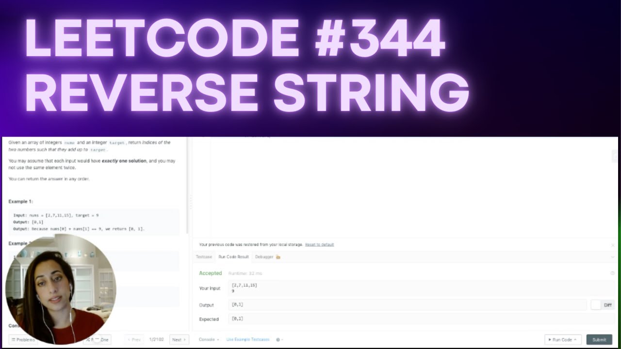 Reverse String Problem Leetcode 344 Python Two Pointer Method