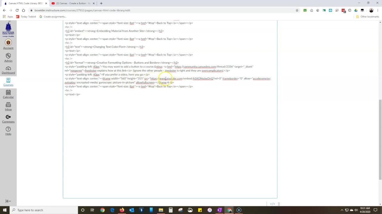 Canvas Embed From Via Html Youtube