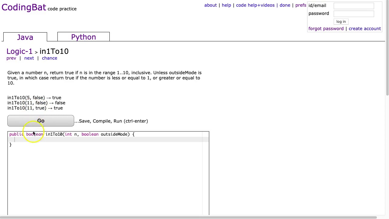 Codingbat In1to10 Java Youtube