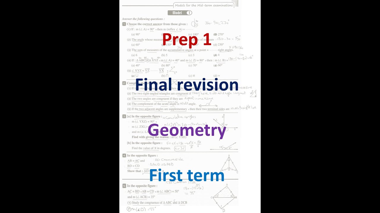 Math Final Revision Geometry Prep 1 First Term Model 1 Youtube