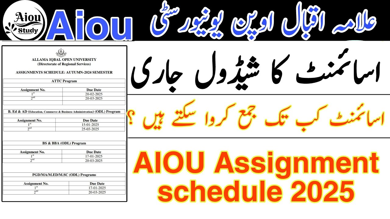 Aiou Assignment Schedule 2025 Aiou Assignment Youtube