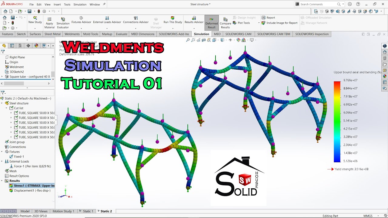 Solidworks Tutorial Weldments Simulation Steel Structure