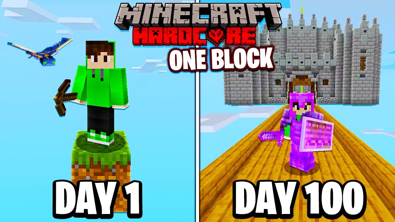 I Survived 100 Days On One Block In Hardcore Minecraft Youtube