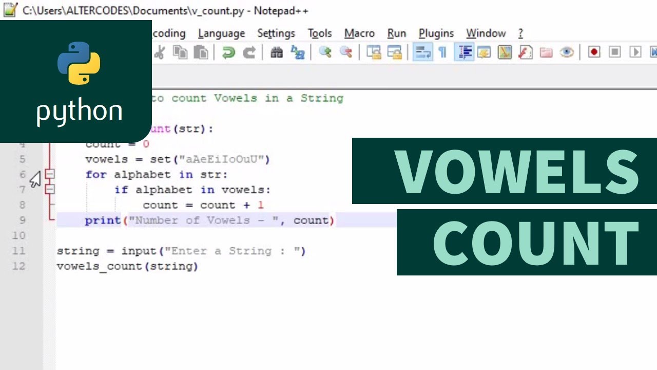 Count Vowels In A Given String Python Youtube
