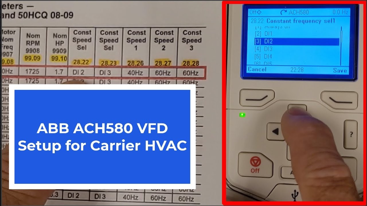 Abb Ach580 Vfd Setup For Carrier Hvac Youtube