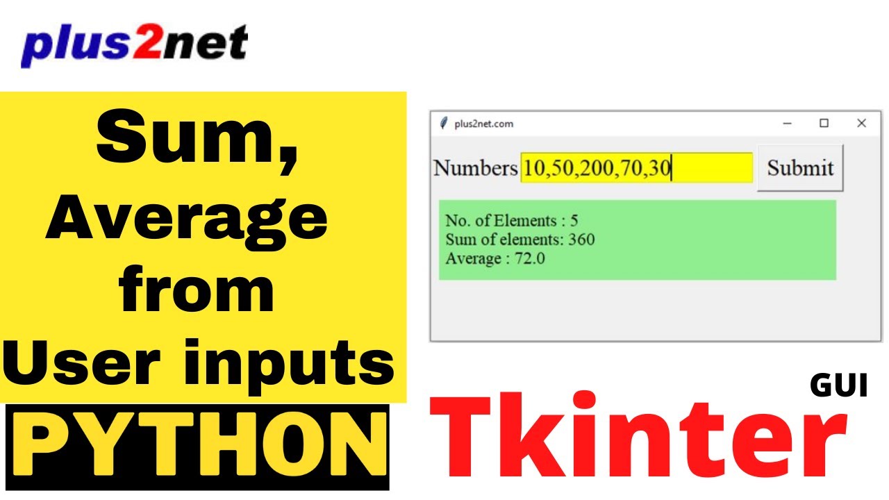 Calculate Sum Mean Number Of Elements From User Input In A Tkkinter