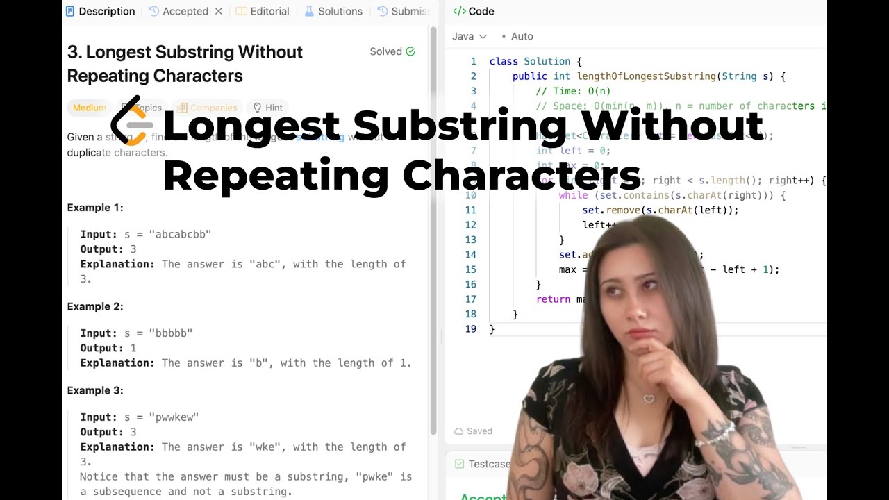 Longest Substring Without Repeating Characters Leetcode Java Youtube