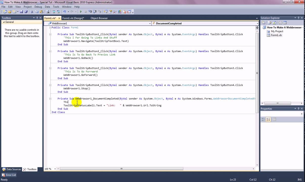 Visual Basic 2010 Webbrowser Class 1 Youtube