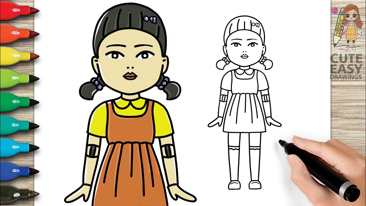 How To Draw Squid Game Doll Easy Step By Step Youtube