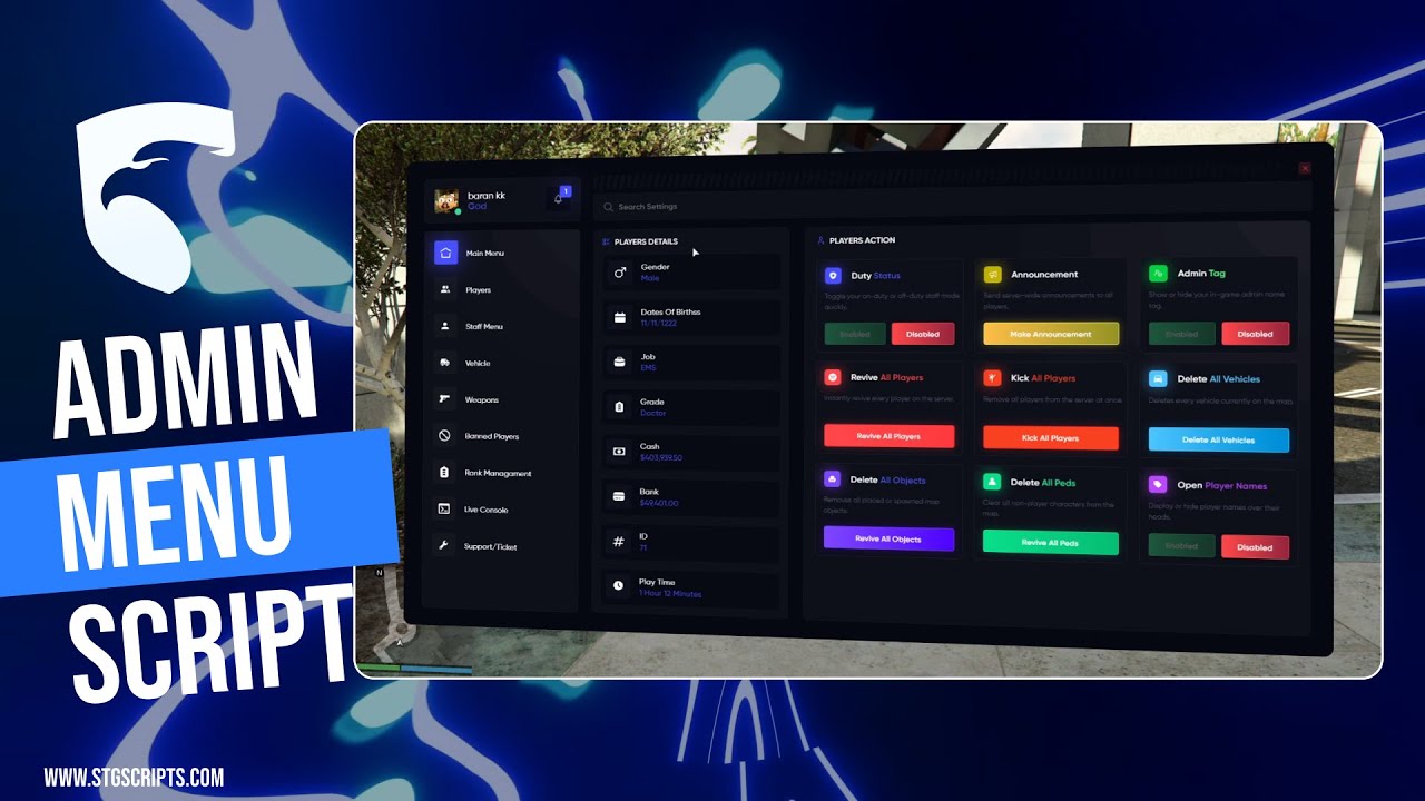Fivem Admin Menu Script Esx Qbcore Qbox Stg Scripts Youtube