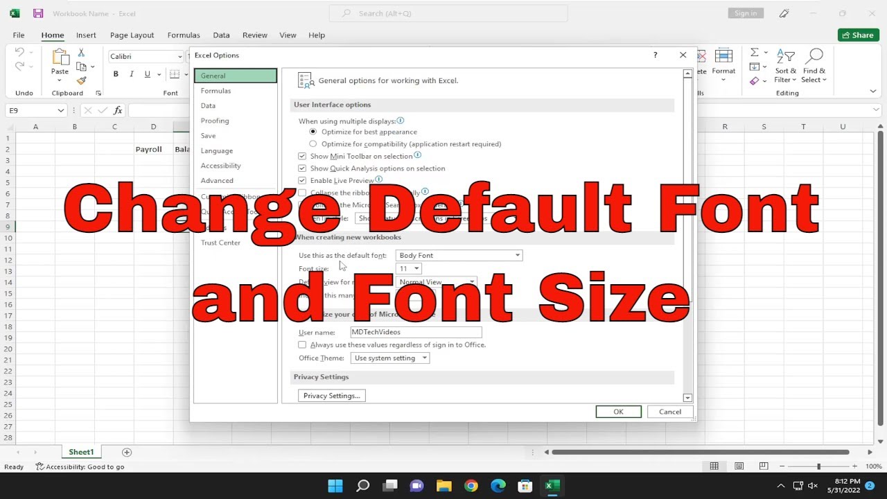 How To Change Default Font And Font Size In Microsoft Excel Tutorial