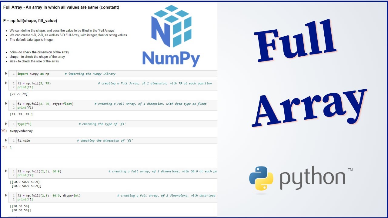 Python Numpy Tutorial 4 Full Array Np Full Youtube