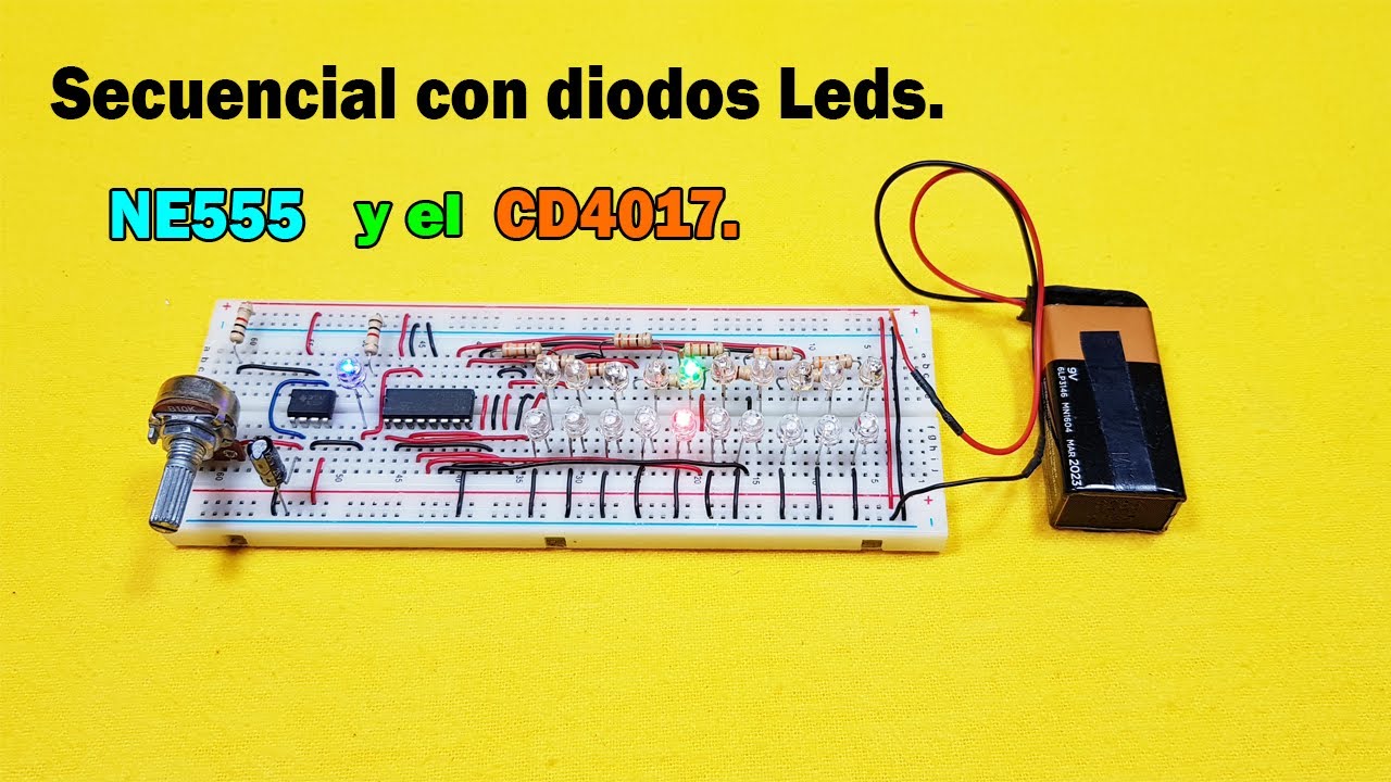 Secuencial Con Diodos Leds Ne555 Y El Cd4017 En Protoboard Pcbgogo