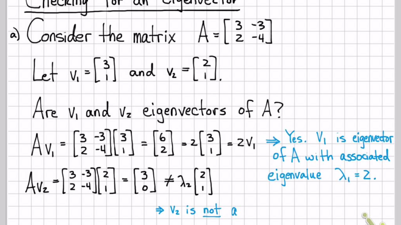 Linear Algebra Example Problems Checking For An Eigenvector Youtube