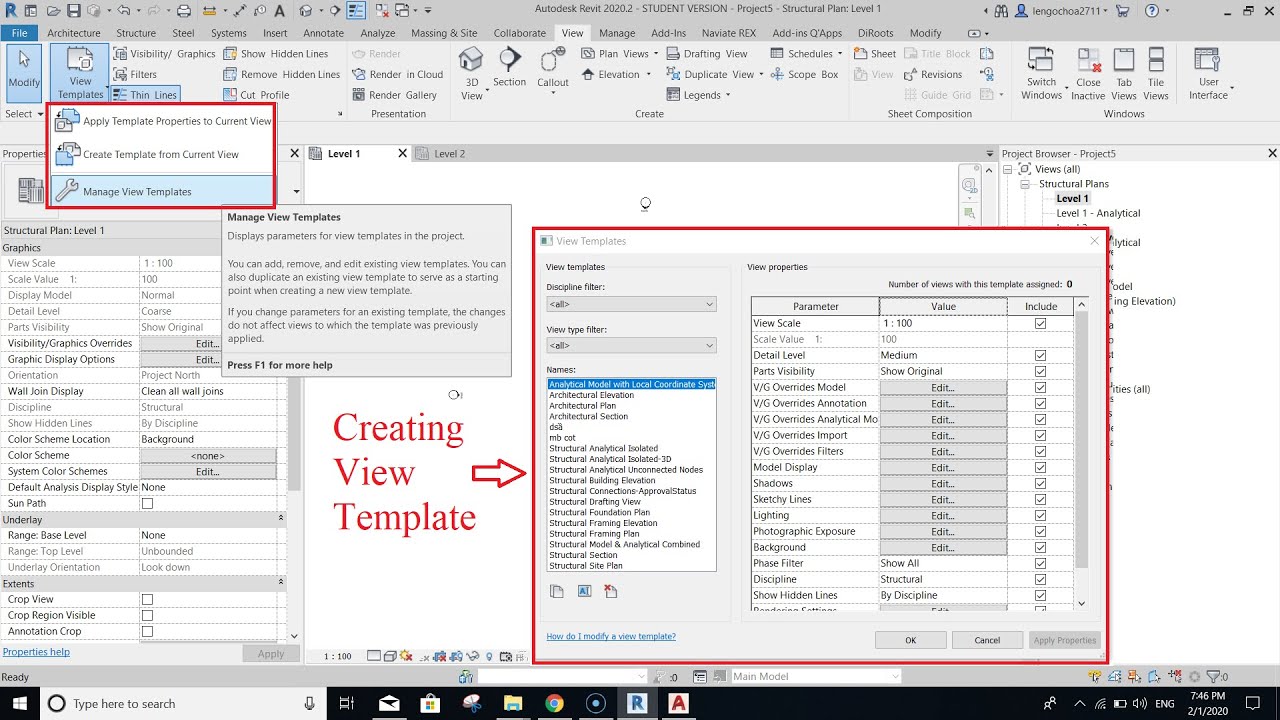 Revit Creating View Template Táº O View Template Máº U Youtube