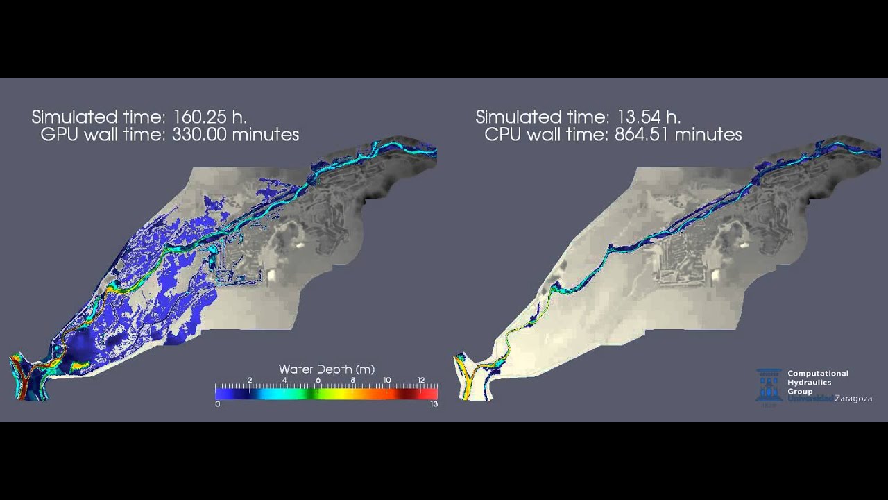 Large Scale Flooding Simulation Cpu Vs Gpu Youtube