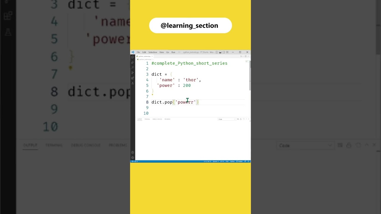 How To Pop Delete Dictionary Items Python Learning Section Youtube