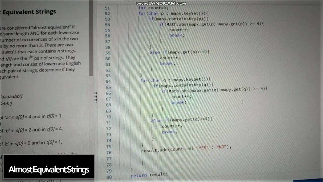 Almost Equivalent Strings Hackerrank Code In Java Youtube