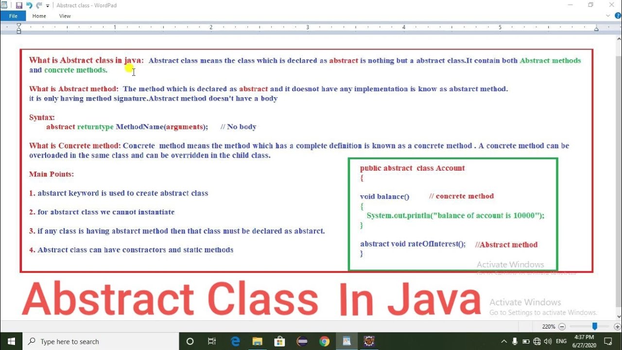 Abstract Class In Java With Realtime Example Youtube