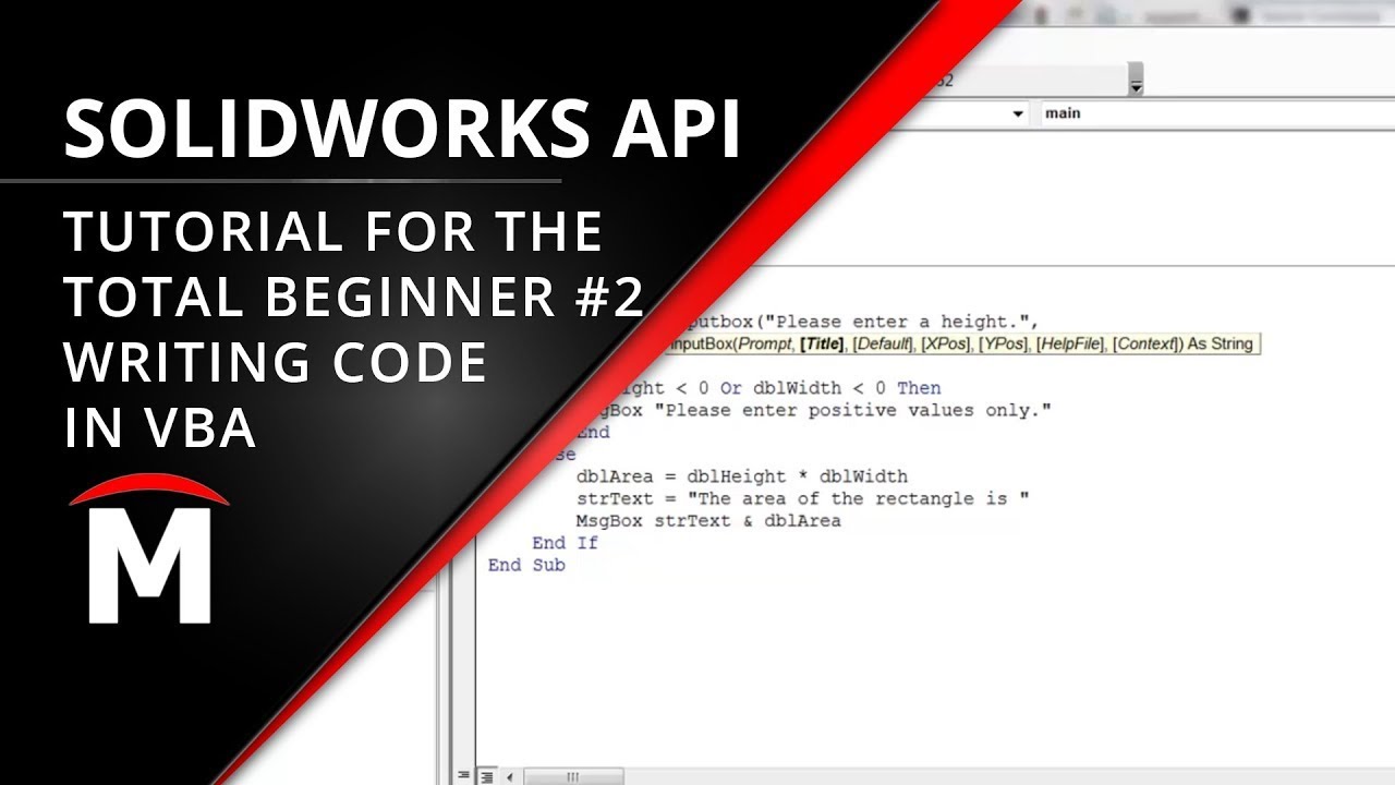 Solidworks Api For The Total Beginner 2 6 Writing Code In Vba Youtube