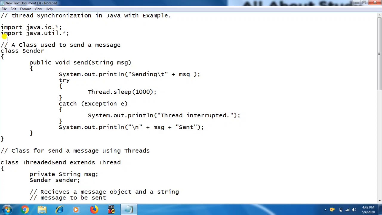 Program To Thread Synchronization In Java Youtube