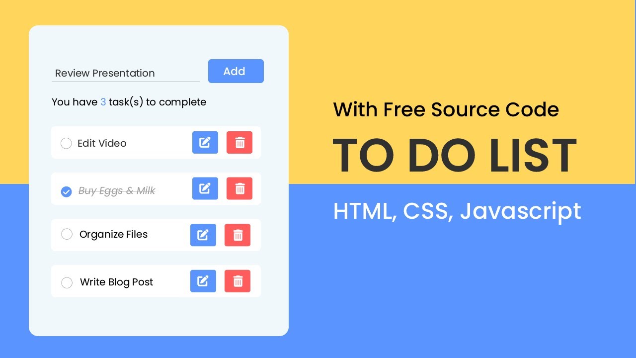 To Do List App With Javascript Youtube
