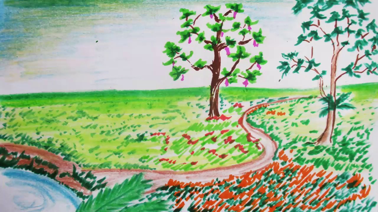 Drawing Landscapes For Kids 4 Minutes Version Scenery Drawing