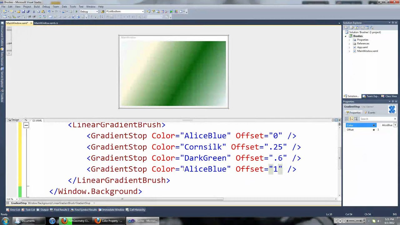 Solidcolorbrush Lineargradientbrush And Radialgradientbrush Xaml