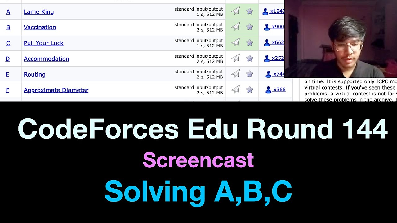 Codeforces Educational Round 144 Screencast Solving A B C Youtube