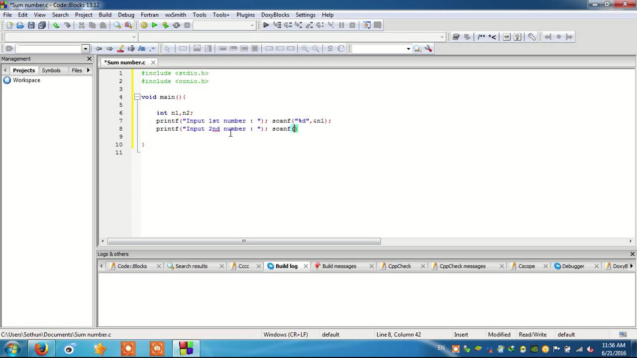 C Programming Add 2 Numbers From User Input With Scanf Youtube
