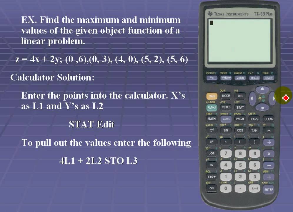 Linear Programming On The Ti 83 84 Youtube