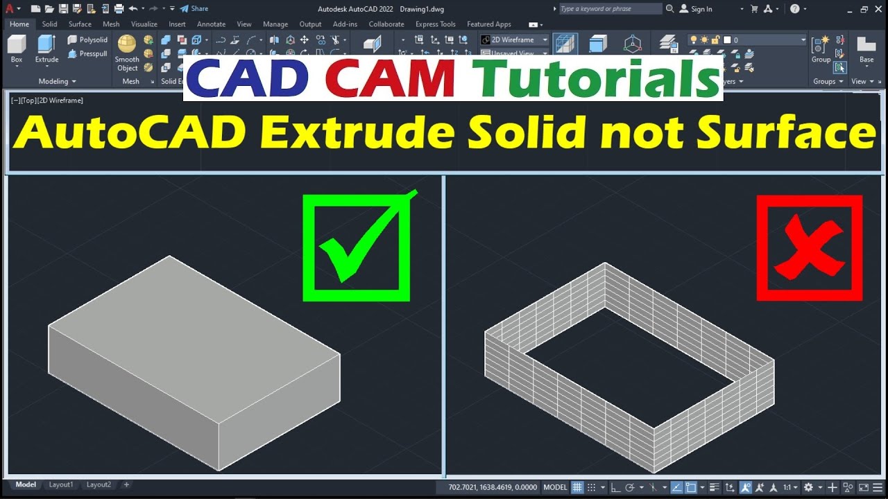 Autocad Extrude Solid Not Surface Youtube