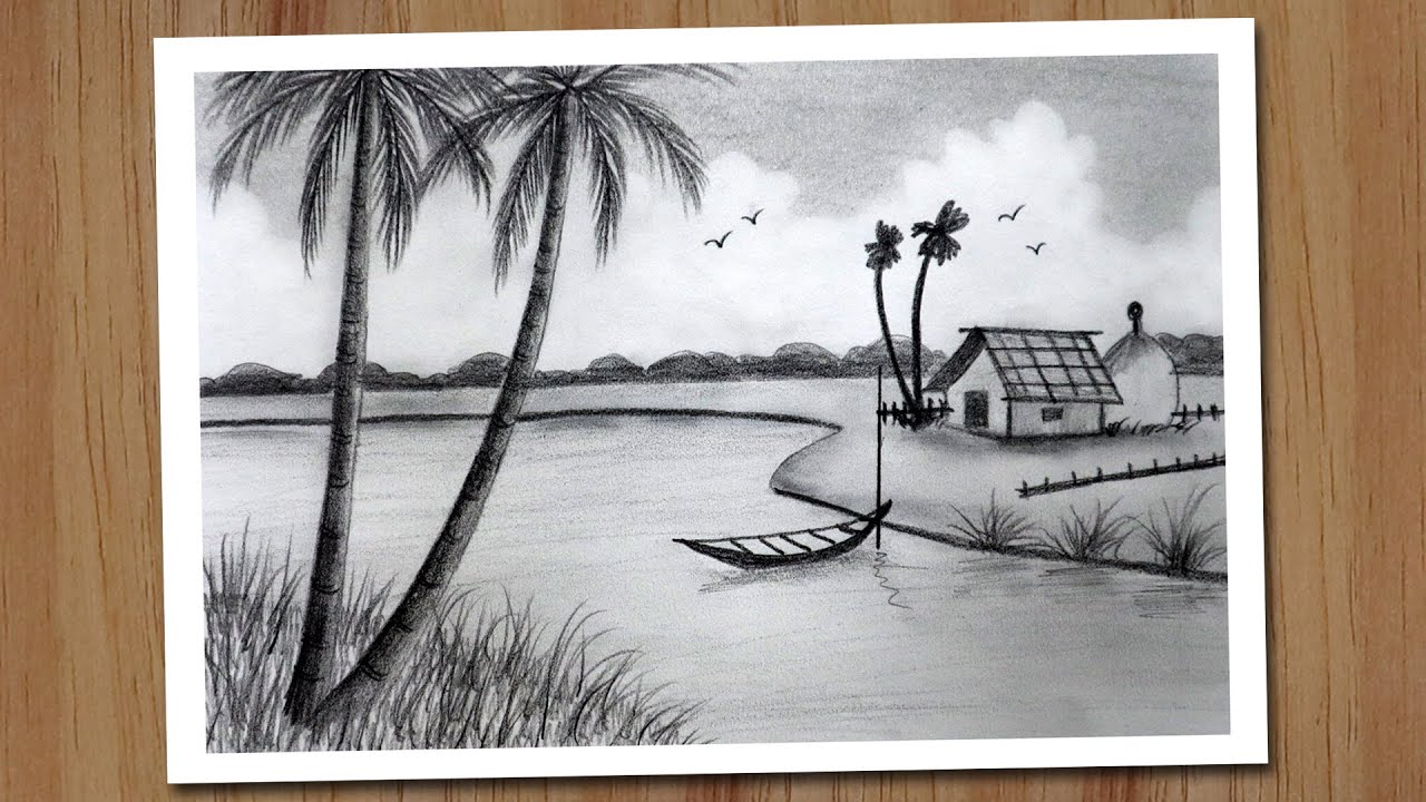 Pencil Sketch Village Drawing Easy Easy Pencil Shading Scenery