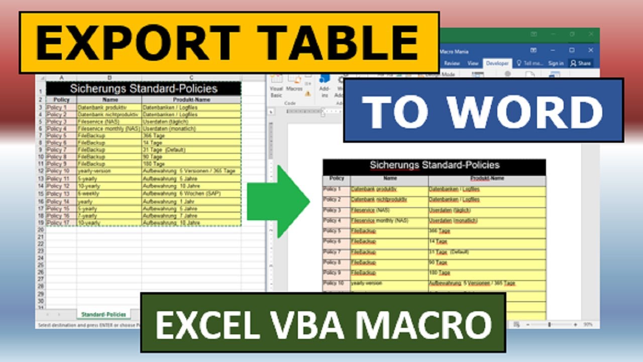 Export Table To Word Excel Vba Macro Youtube