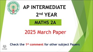 Andhra Pradesh Ap Inter 2nd Year March 2025 Math 2a Question Paper Ipe