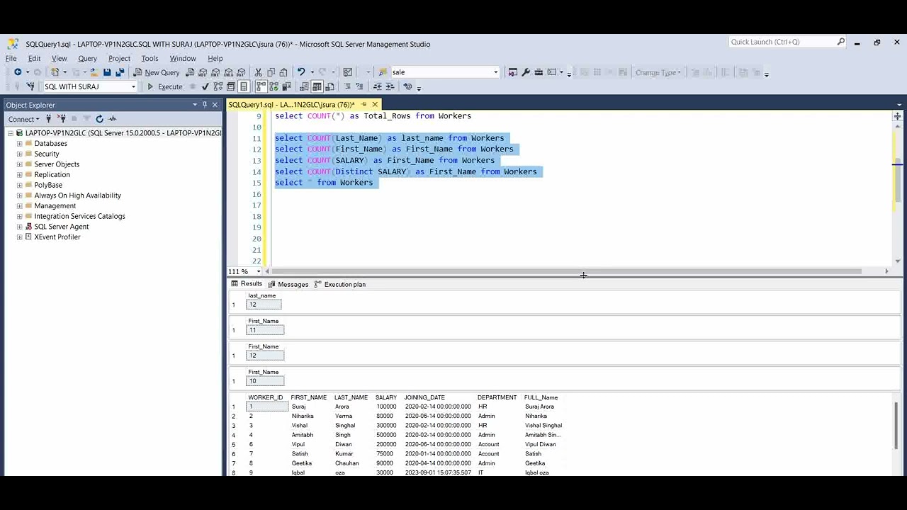 Count Aggregate Function In Sql Server Youtube