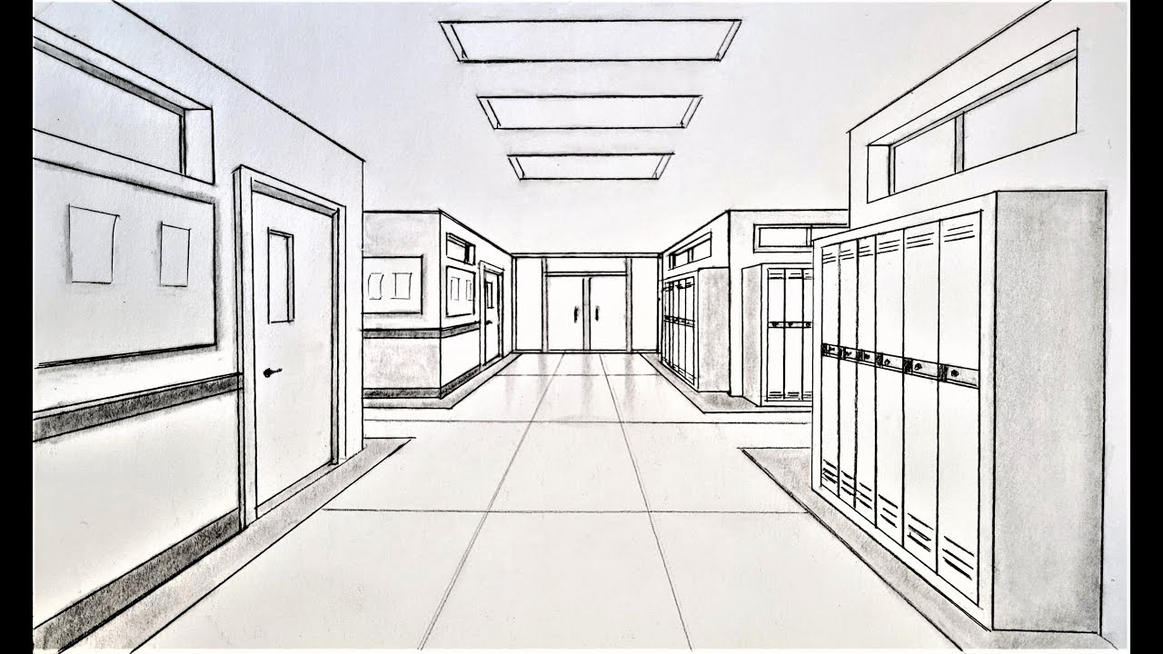 One Point Perspective Drawing Hallway The Vanishing Point Is About The
