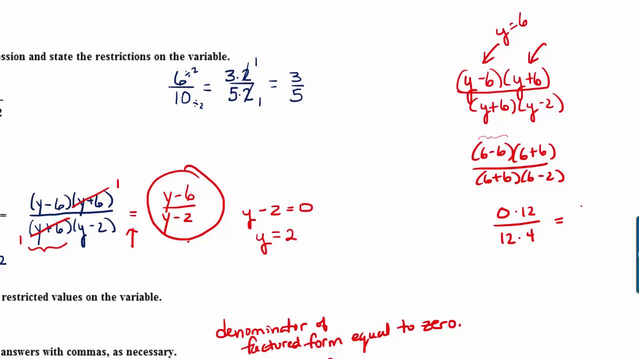 Restricted Values Of A Rational Expression Youtube