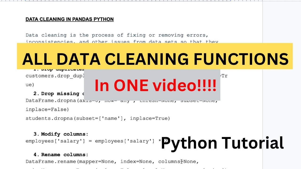 Data Cleaning Functions In Pandas Python All In One Youtube