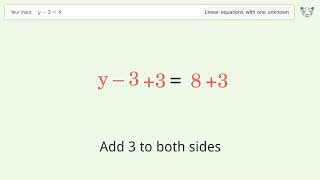 Linear Equation With One Unknown Solve Y 3 8 Step By Step Solution