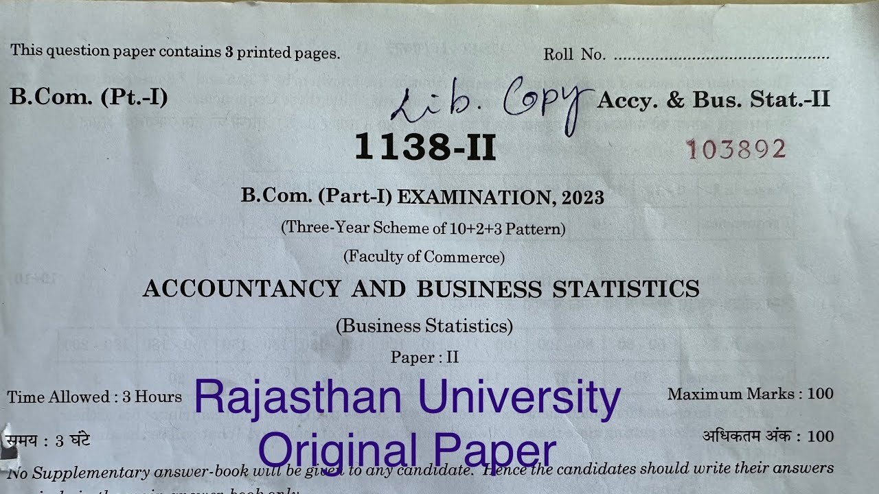 B 1st Year Exam Paper 2023 Business Statistics Dr Ruchi
