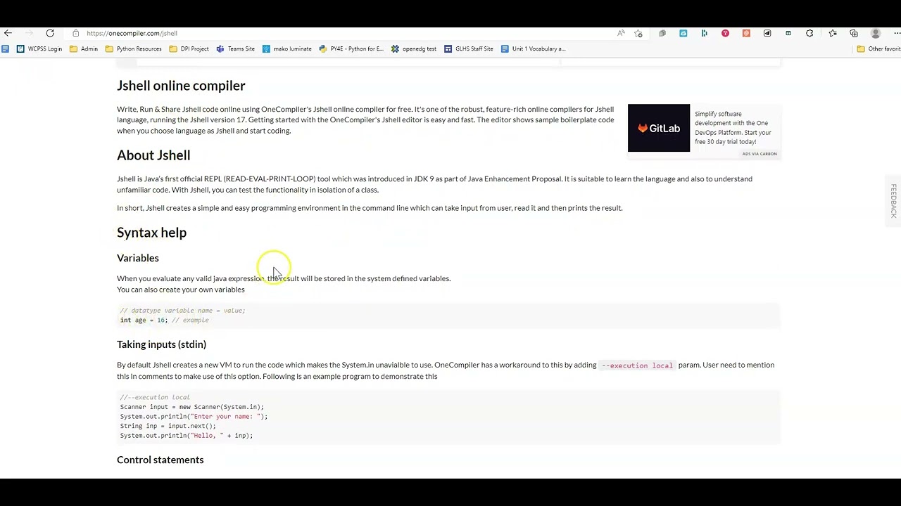 Jshell With Onecompiler Youtube