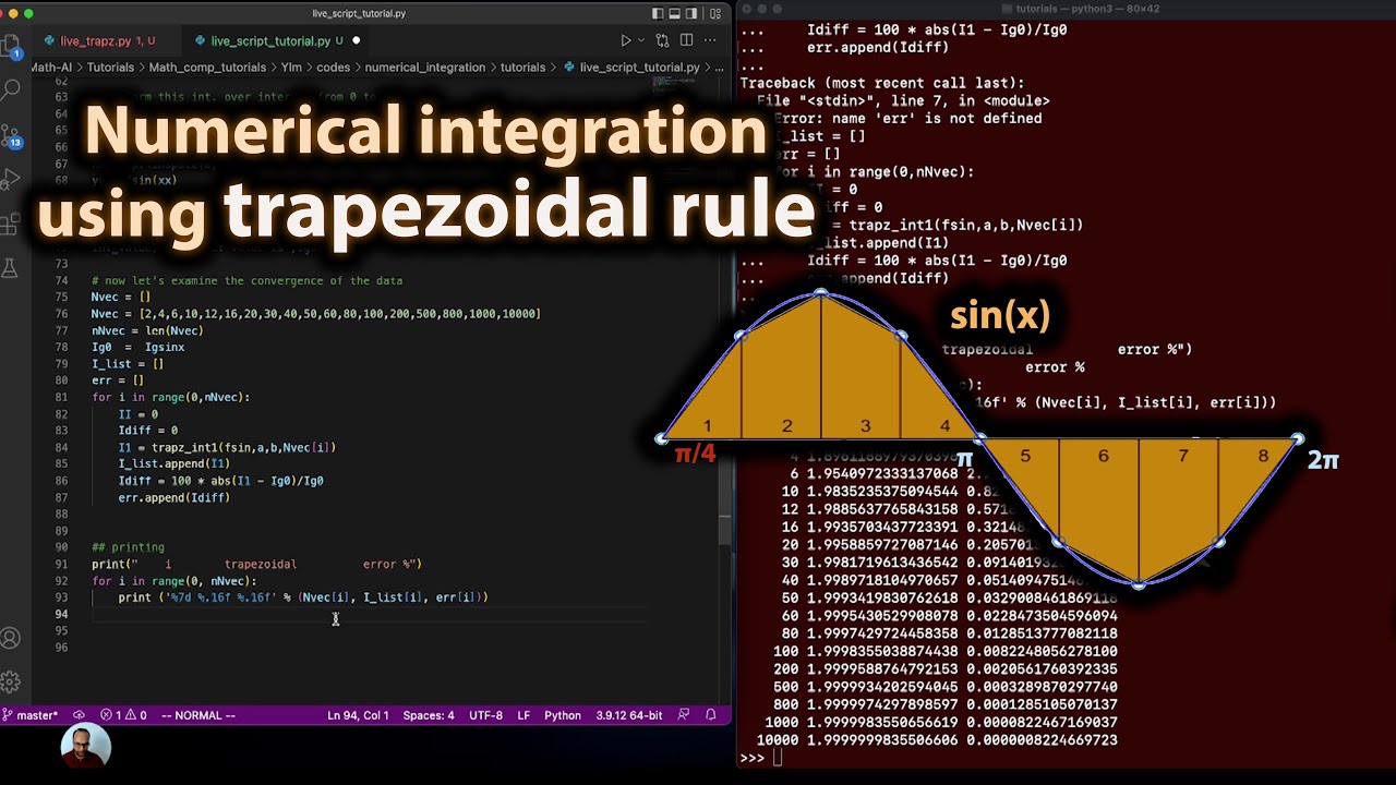 Numerical Integration In Python Trapezoidal Rule Youtube