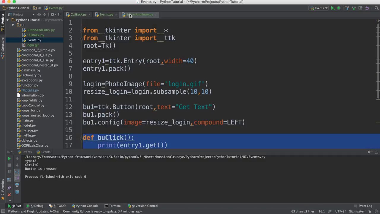 44 Python Gui Events احداث Youtube