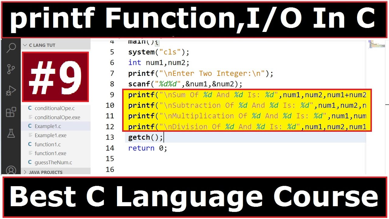 C Language Printf Function Input And Output Instruction In C Part