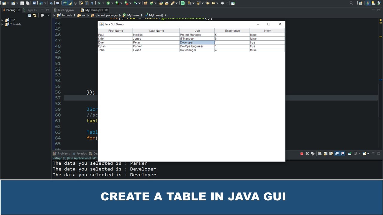 Java Gui Tutorial 44 Creating A Table In Java Gui Using Jtable Class